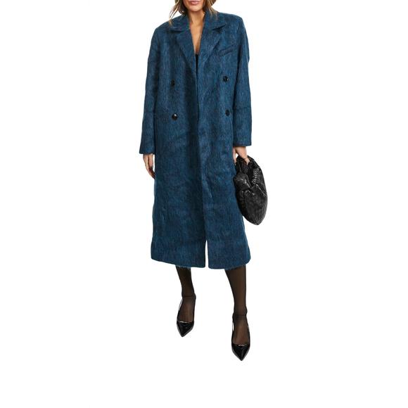 Ganni | Jackets & Coats | New Ganni Fluffy Wool Coat In Nautical Blue ...